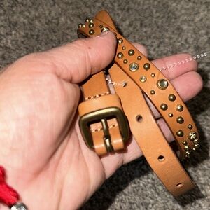 J. Crew | Accessories | J Crew Brown And Gold Leather Belt With Studded ...